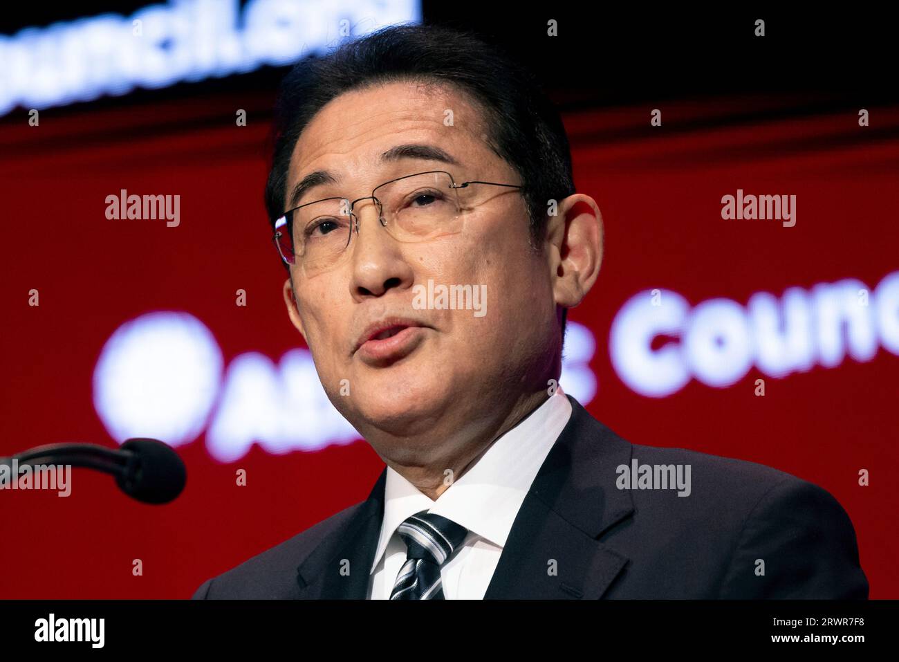 Japan's Prime Minister Fumio Kishida speaks at the Atlantic Council Global Citizen Awards ...