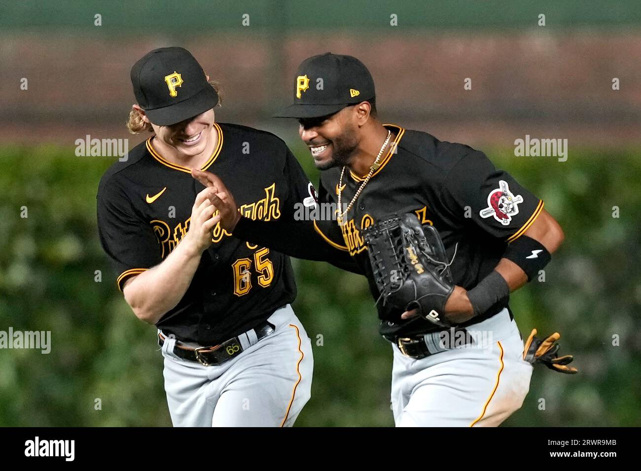 Pittsburgh Pirates right fielder Joshua Palacios, right, and center ...
