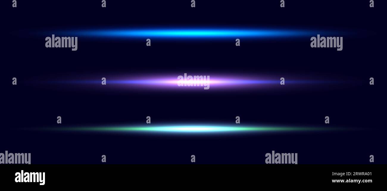 Neon dividers set. Glowing horizontal lines collection. Fluorescent ...