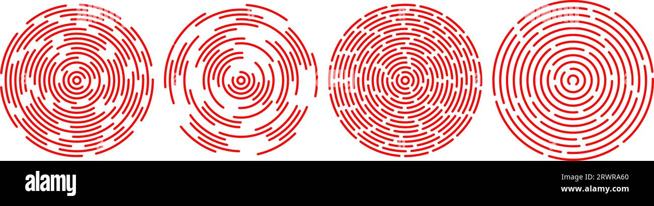 Red Concentric Ripple Circles Set Sonar Or Sound Linear Wave Rings