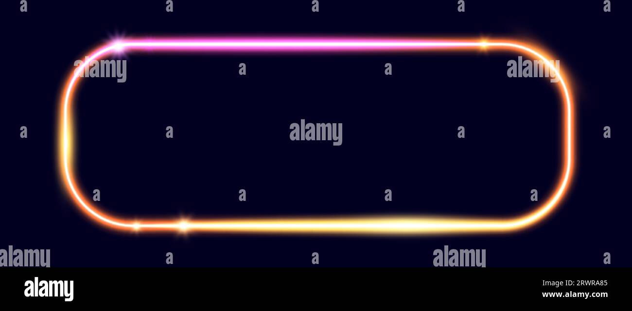 Neon glowing rectangular frame. Yellow and pink shining rectangle ...
