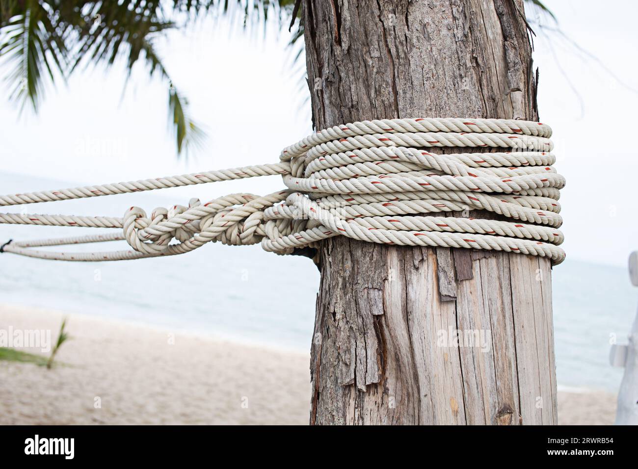 Old rope tied wooden pole hi-res stock photography and images - Alamy