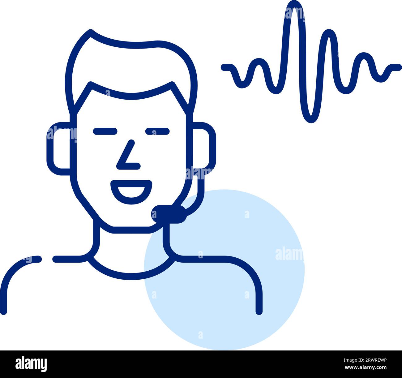 Man in headphones speaking with sound wave visualising her speech ...