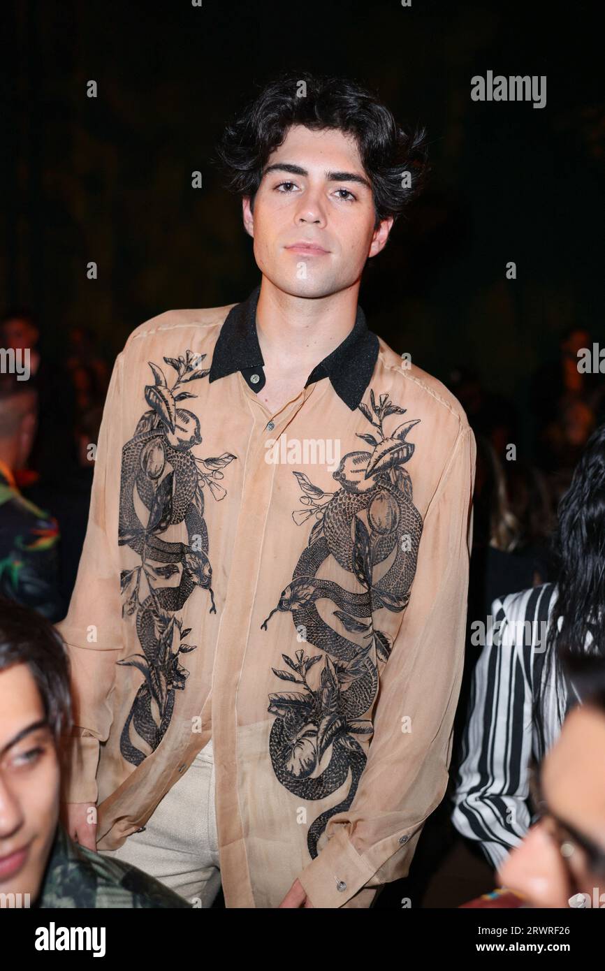 Milan, Italy. 20th Sep, 2023. Benji Krol poses before to Roberto Cavalli fashion show during ...