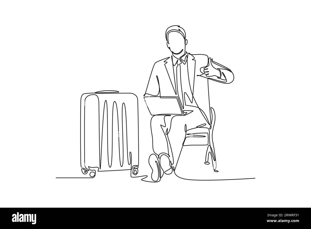 Continuous one line drawing young happy businessman giving thumbs up ...