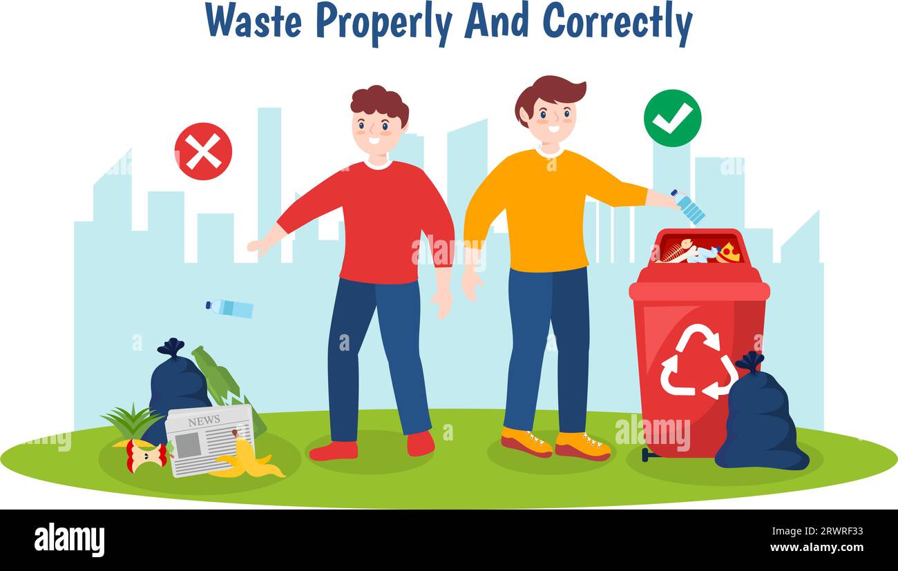 Waste Properly And Correctly Vector Illustration with Demonstration of ...
