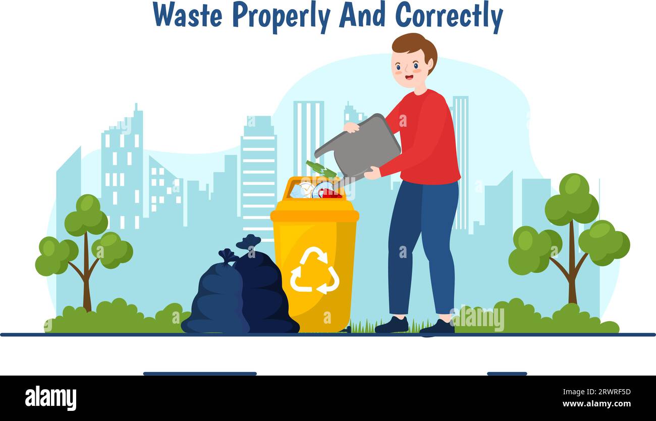 Waste Properly And Correctly Vector Illustration with Demonstration of ...