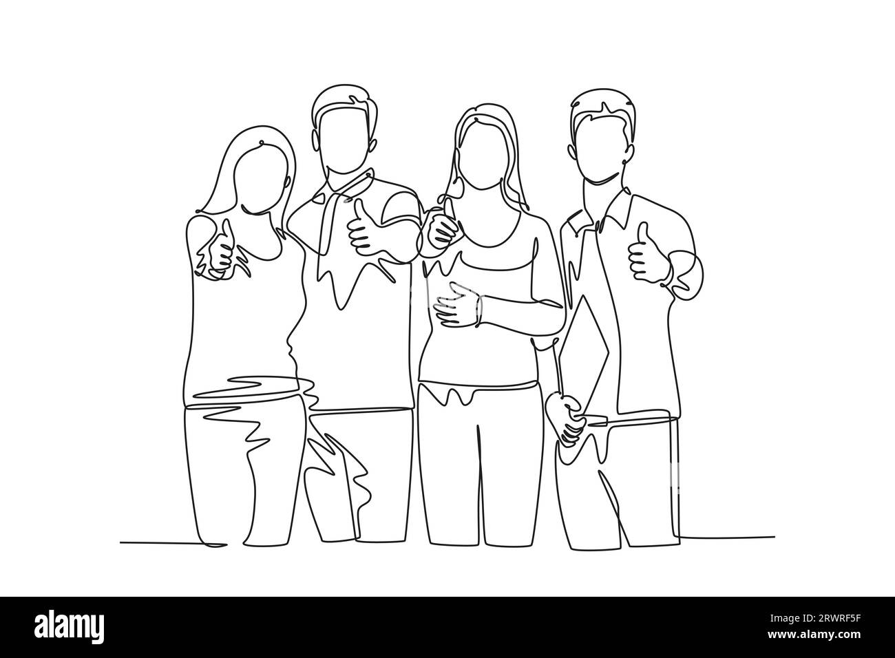 Single continuous line drawing group of happy college students giving ...