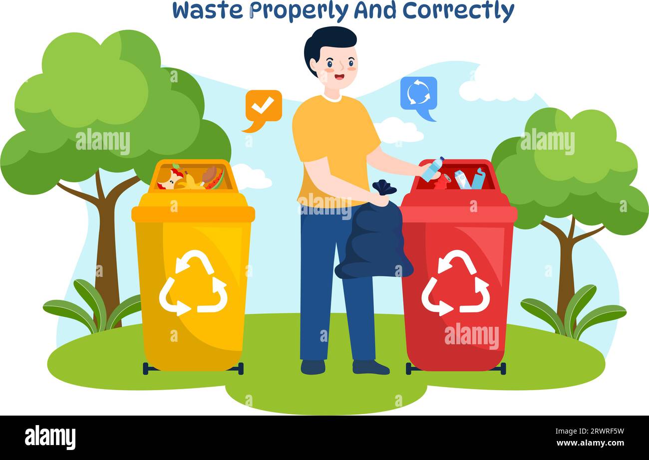 Waste Properly And Correctly Vector Illustration with Demonstration of ...