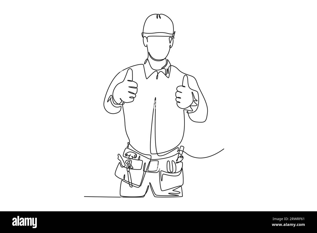 Single continuous line drawing attractive handsome handyman giving ...