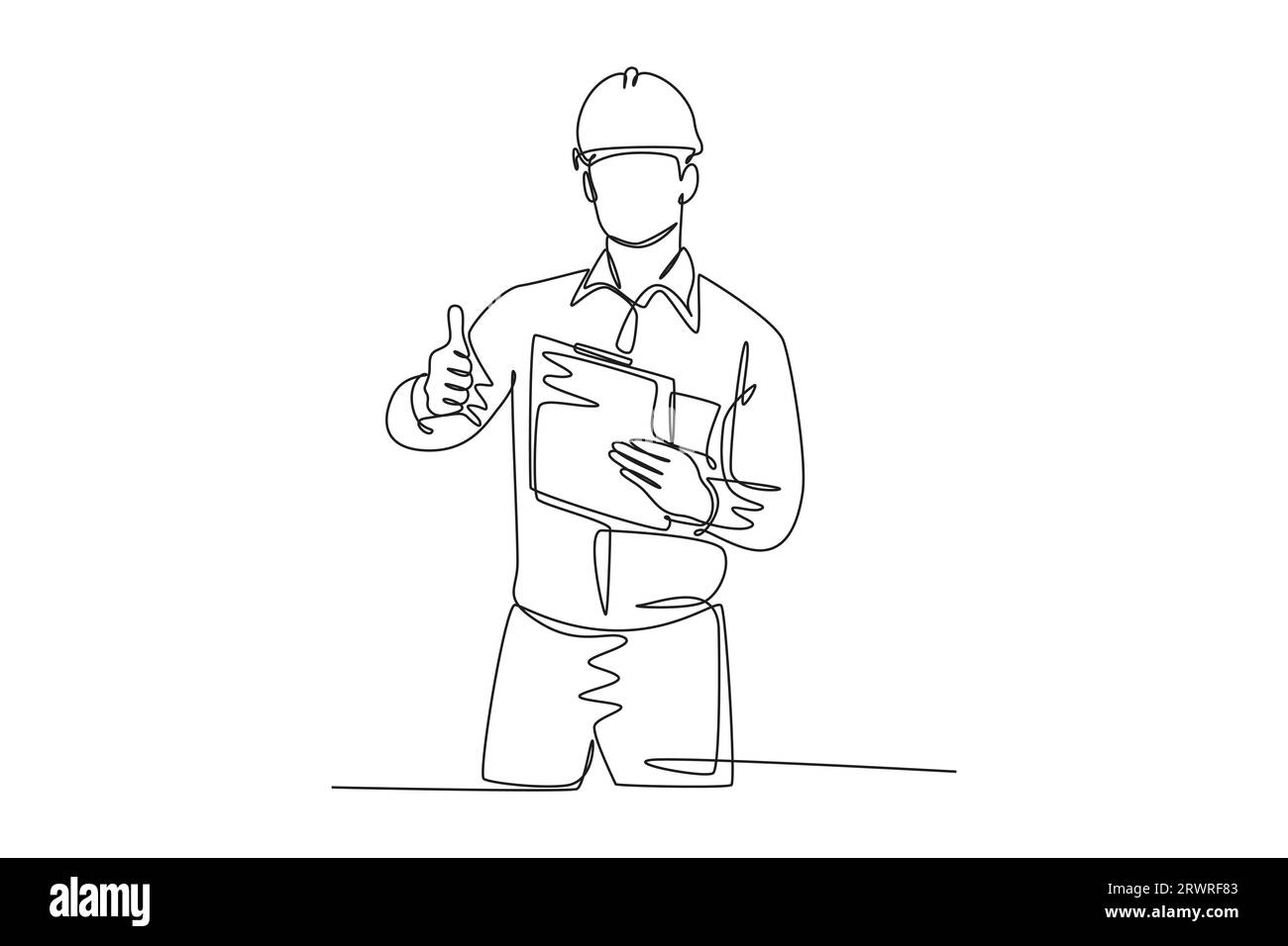 Single continuous line drawing young construction worker foreman ...