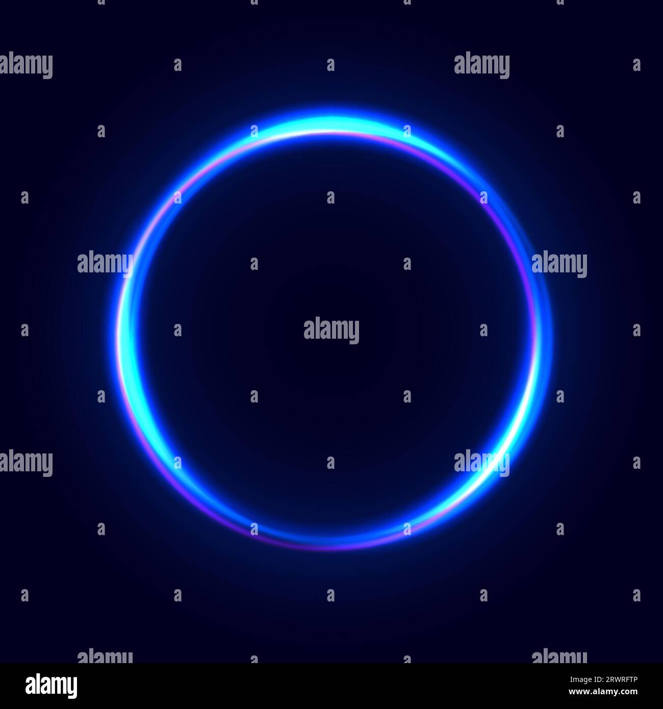 Blue neon circle frame. Glowing electric lights round form. Illuminated ...