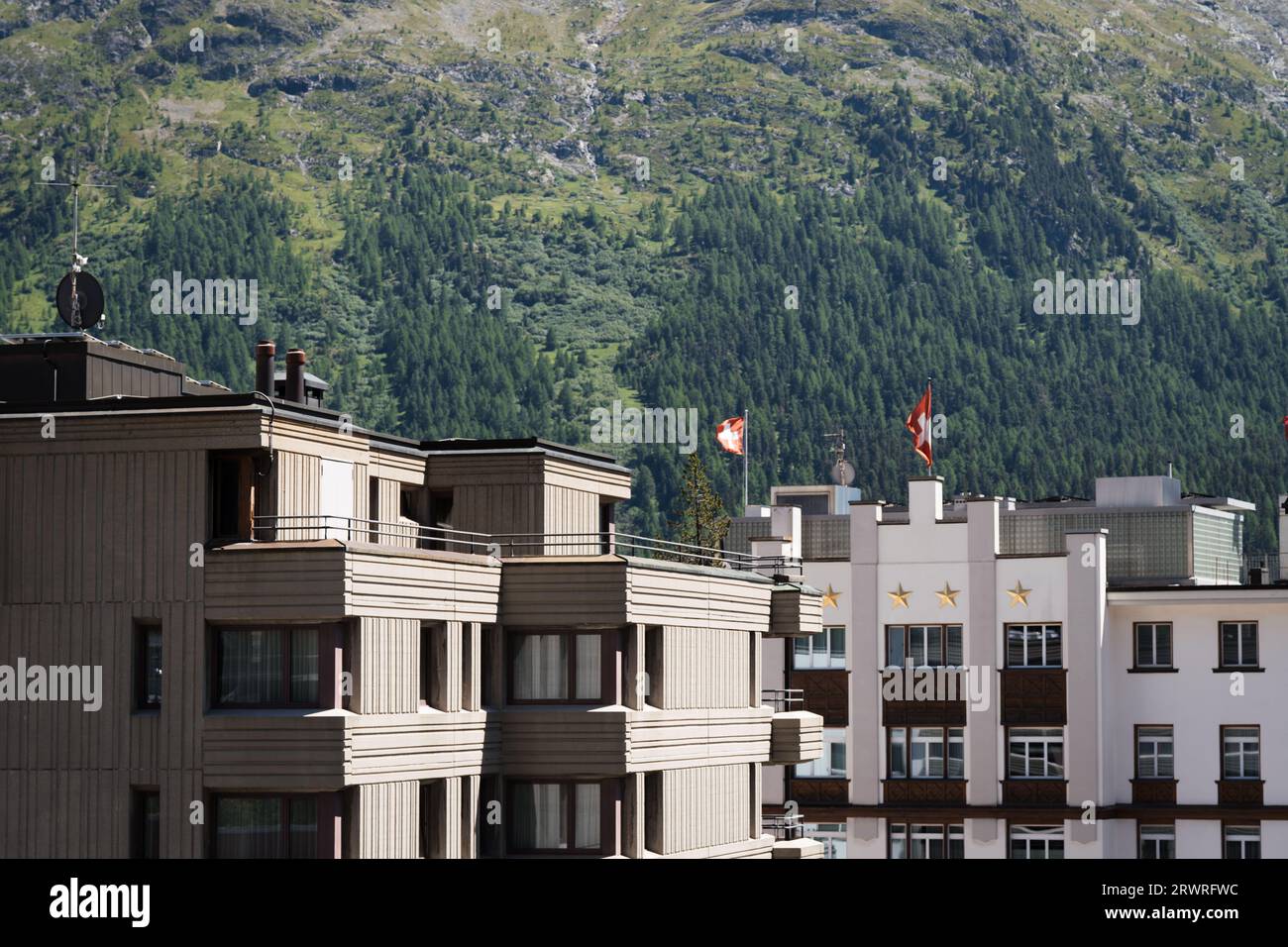 Switzerland, St.Moritz - June 6, 2023: city landscape with buildings ...