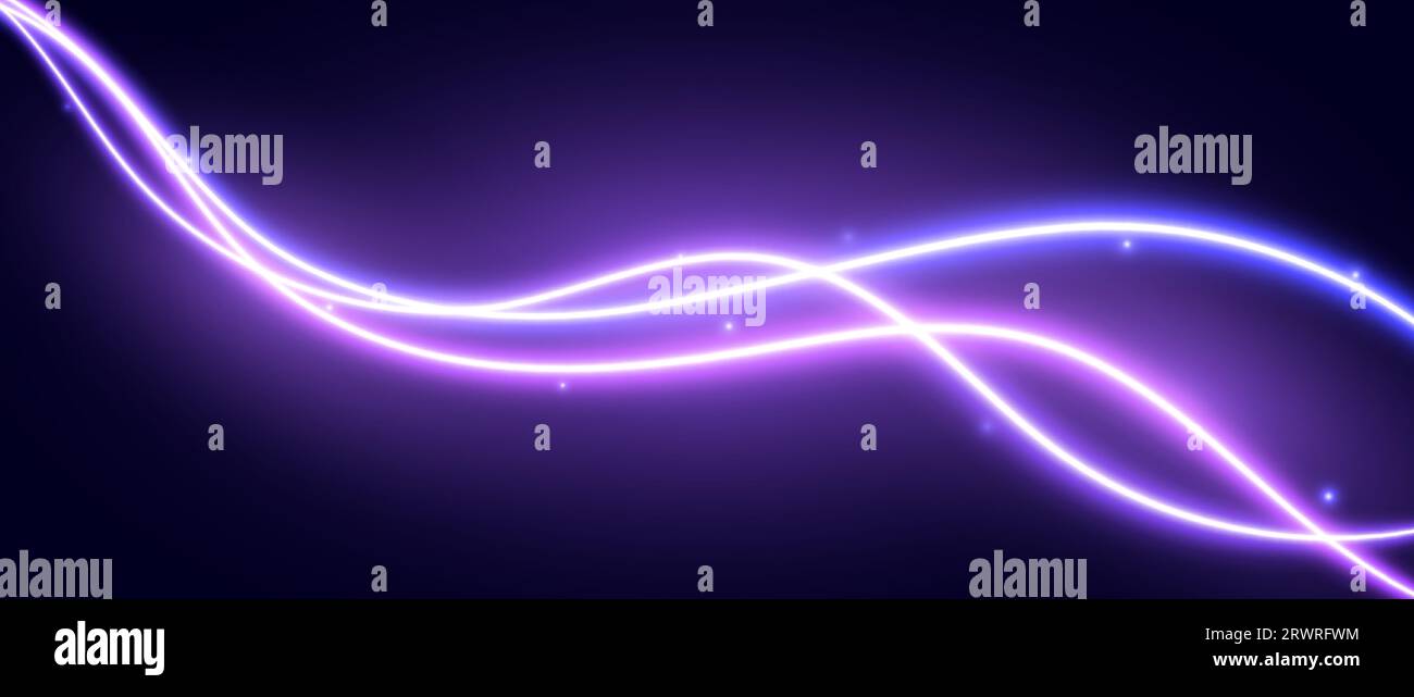 Neon glowing waves background. Purple pink wavy flowing curve shapes ...