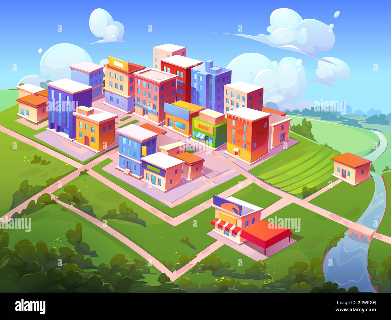 Aerial view city on water Stock Vector Images - Alamy