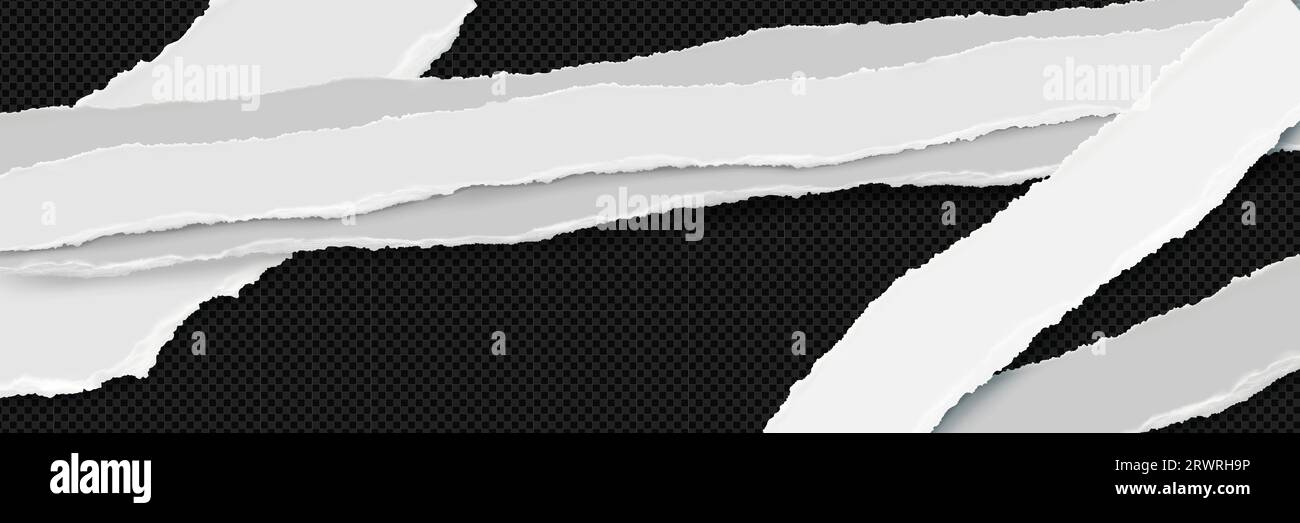 Torn paper strip edge, rip white page piece vector. Tear diagonal sheet ...