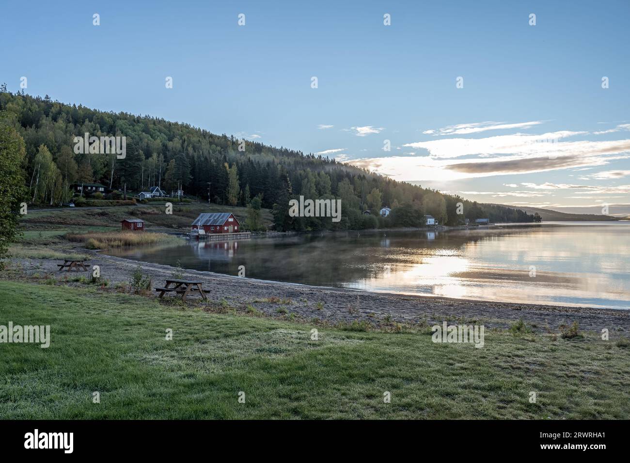 Sunrise at pier near the sea at skuleberget campsite caravan camping in ...