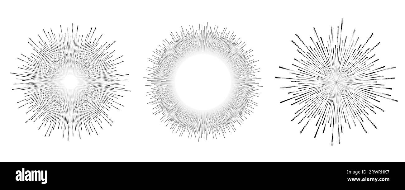 Circle sound wave. Audio music equalizer. Round circular icons set. Spectrum radial pattern and ...