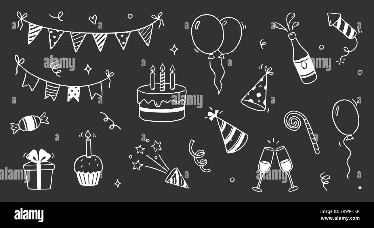 Birthday doodle icon element on chalkboard background. Hand drawn ...