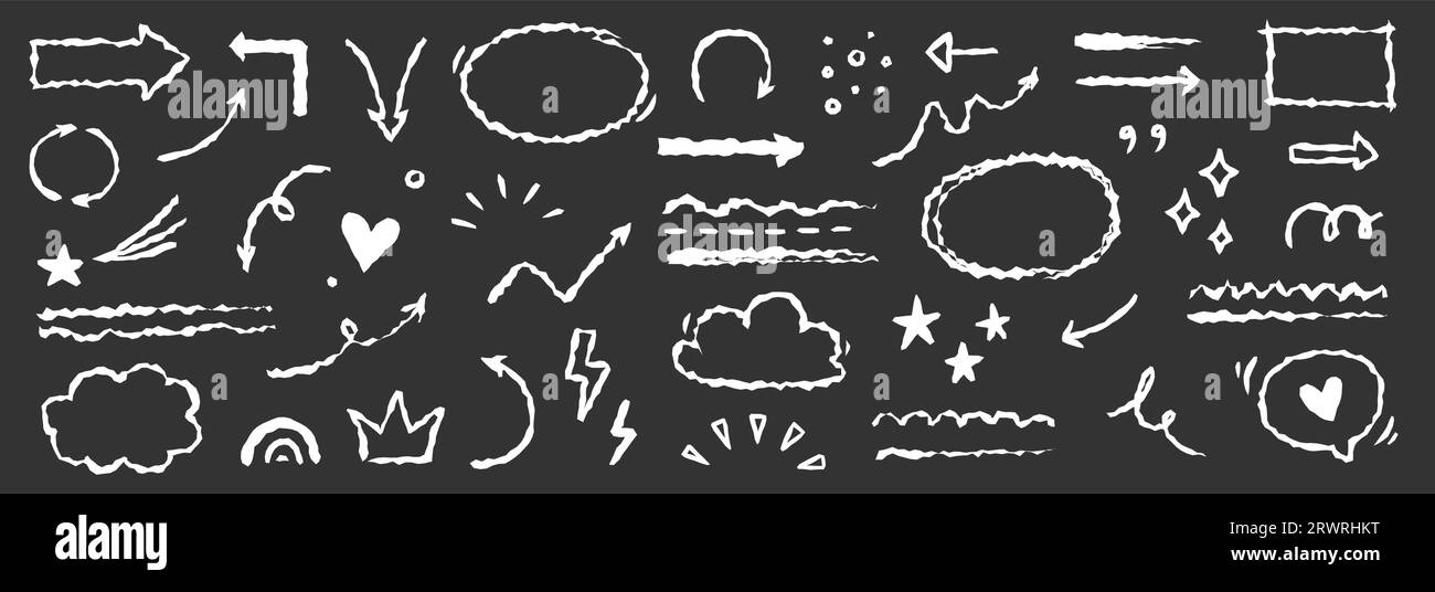 Hand drawn red line star sparkle, emphasis, underline element set on ...