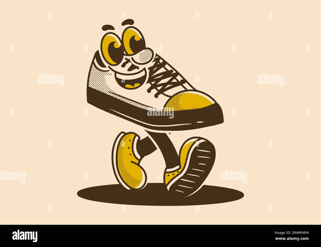 Mascot character illustration of walking shoe in vintage or retro style ...