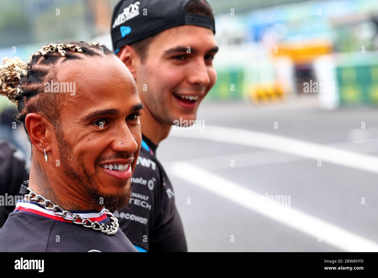 Suzuka, Japan. 21st Sep, 2023. (L to R): Lewis Hamilton (GBR) Mercedes ...