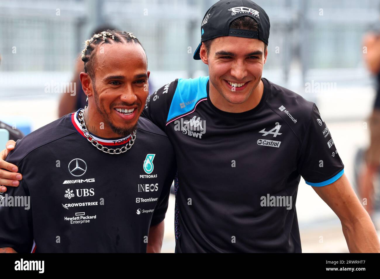 Suzuka, Japan. 21st Sep, 2023. (L to R): Lewis Hamilton (GBR) Mercedes ...