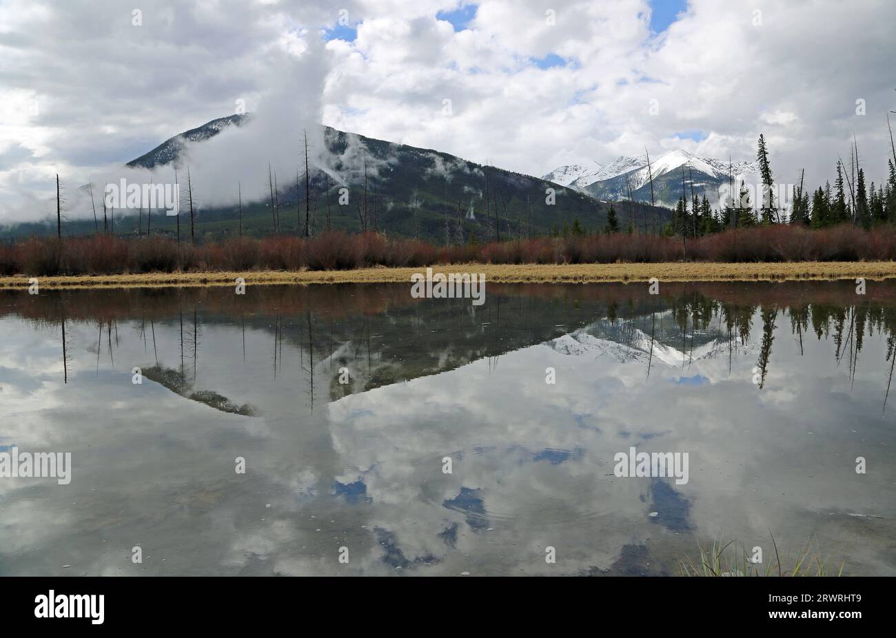 Sulphur Mountain and Sundance Peak - Vermilion Lake, Canada Stock Photo ...