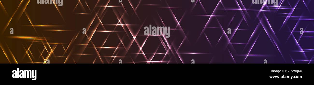 Colorful violet and orange neon triangles. Glowing abstract geometric ...