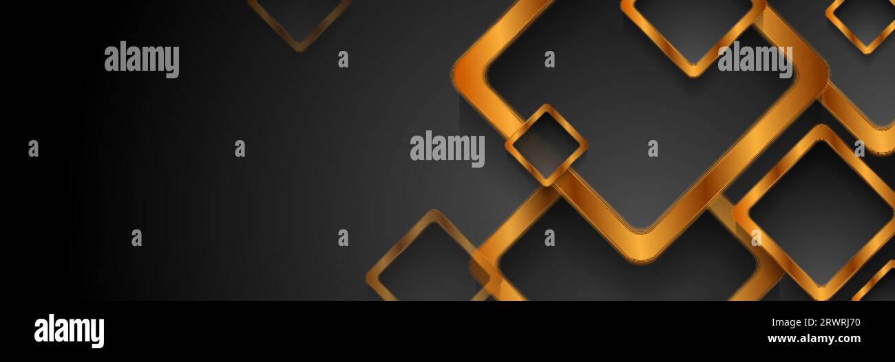 Black and bronze squares abstract geometric web banner design. Golden tech background. Vector ...