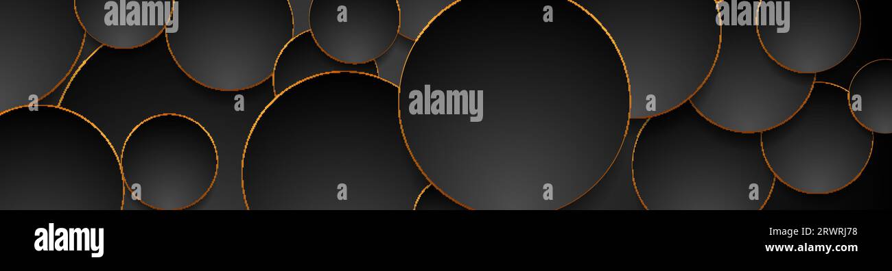 Tech geometric background with abstract golden and black circles. Vector banner design Stock ...