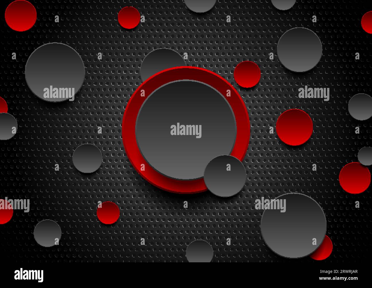 Trendy composition of red and black circles on black background. Dark ...