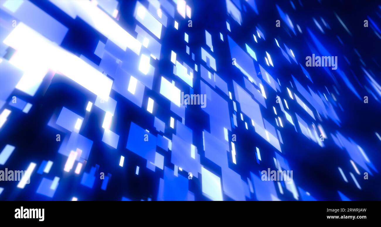 Blue energy squares and rectangles particles magic glowing hi-tech futuristic abstract ...