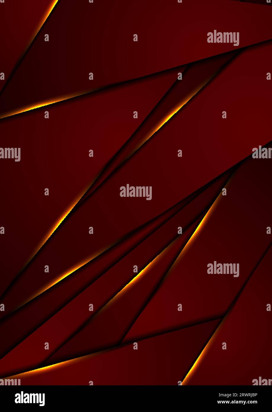 Dark red abstract corporate flyer design with orange glowing neon light ...