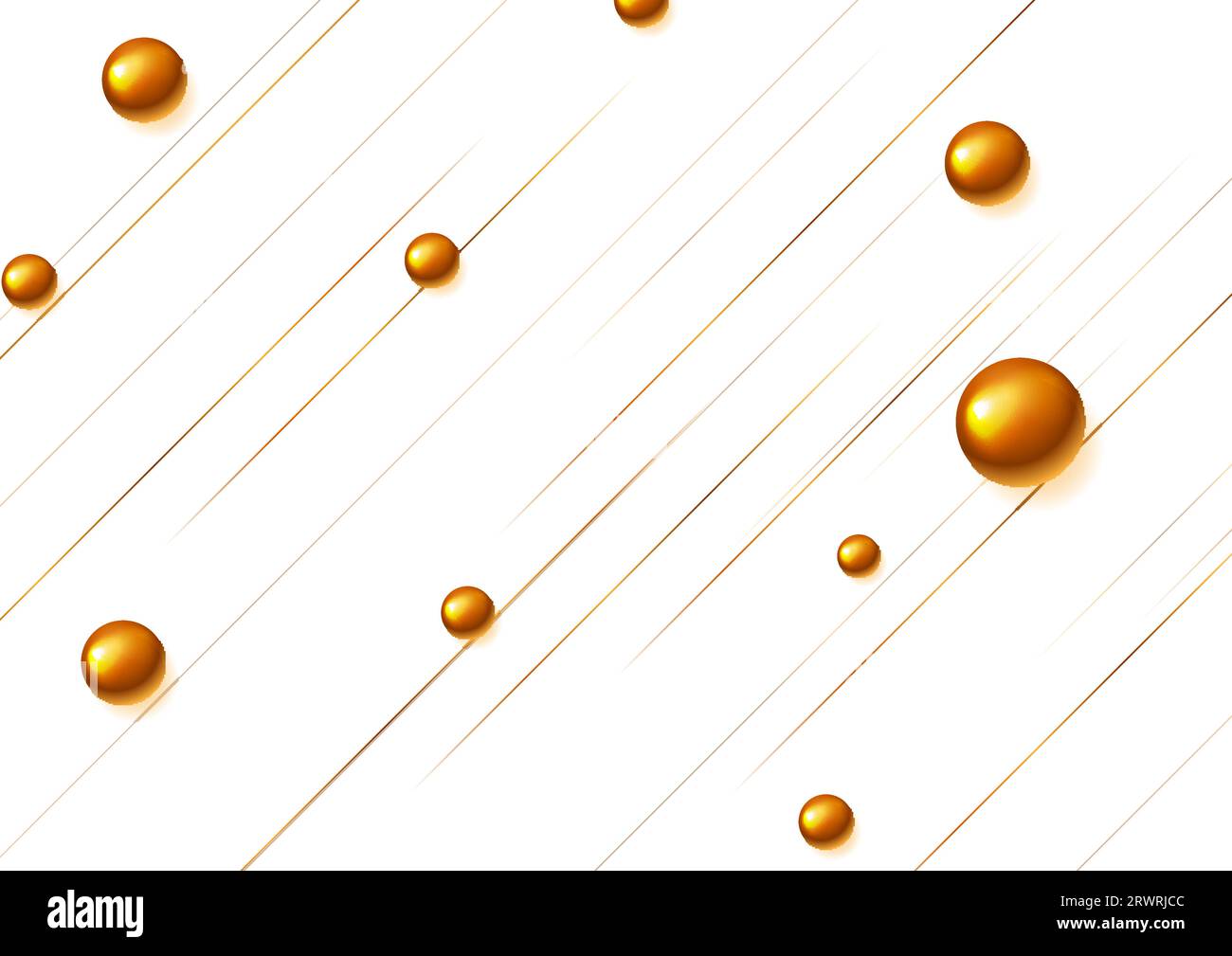 Minimal vector graphic design with bronze lines and circle beads. Geometric glossy 3d spheres ...