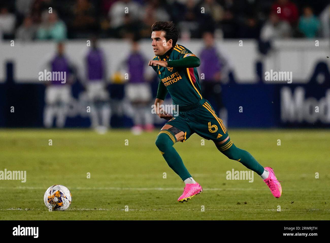 LA Galaxy midfielder Riqui Puig dribbles during the second half of the ...