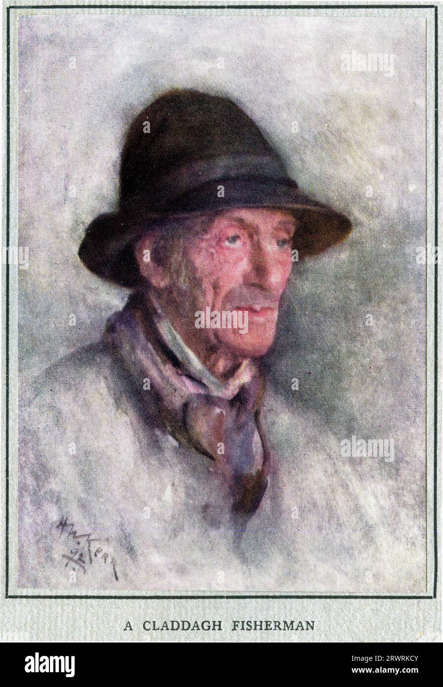 halftone portrait of an iconic Irish character - a claddagh fisherman ...