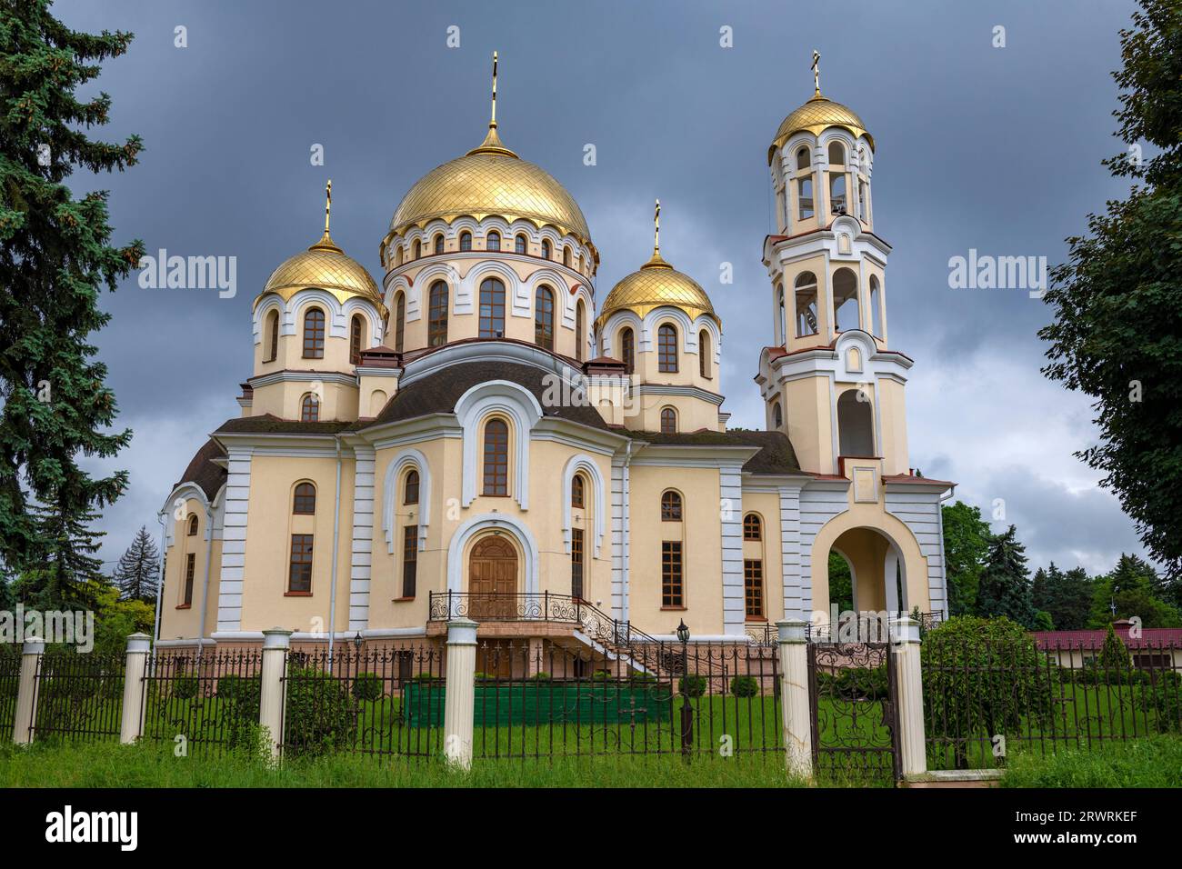 Cathedral of Mary Magdalene on a cloudy day. Nalchik, Kabardino ...