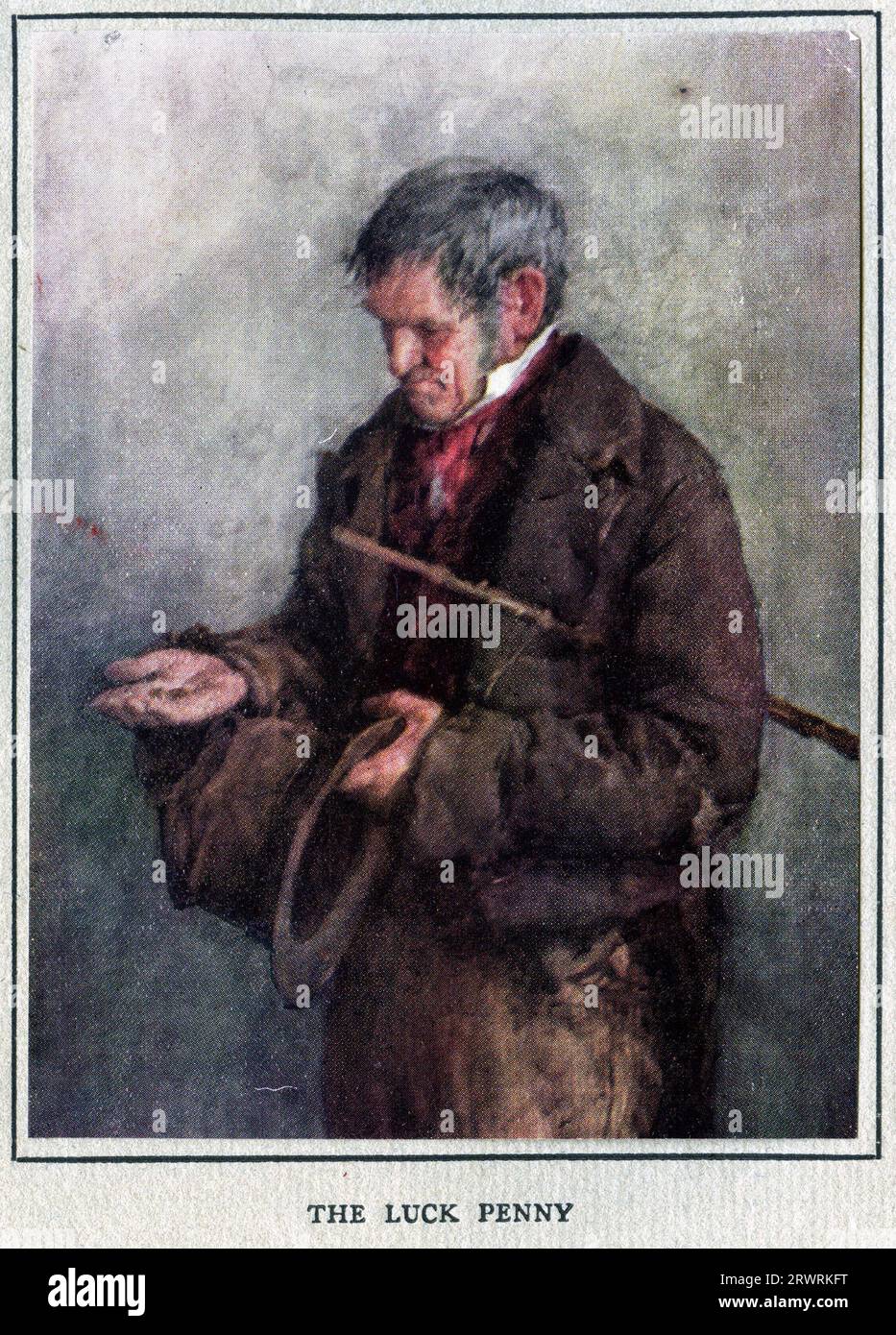 halftone portrait of an iconic Irish character - the luck penny. Circa ...