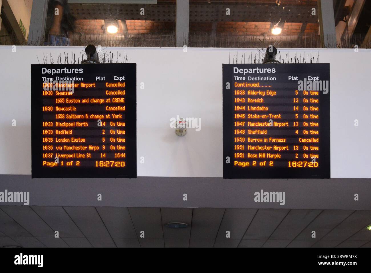 train info board piccadilly rail station manchester, UK Stock Photo - Alamy