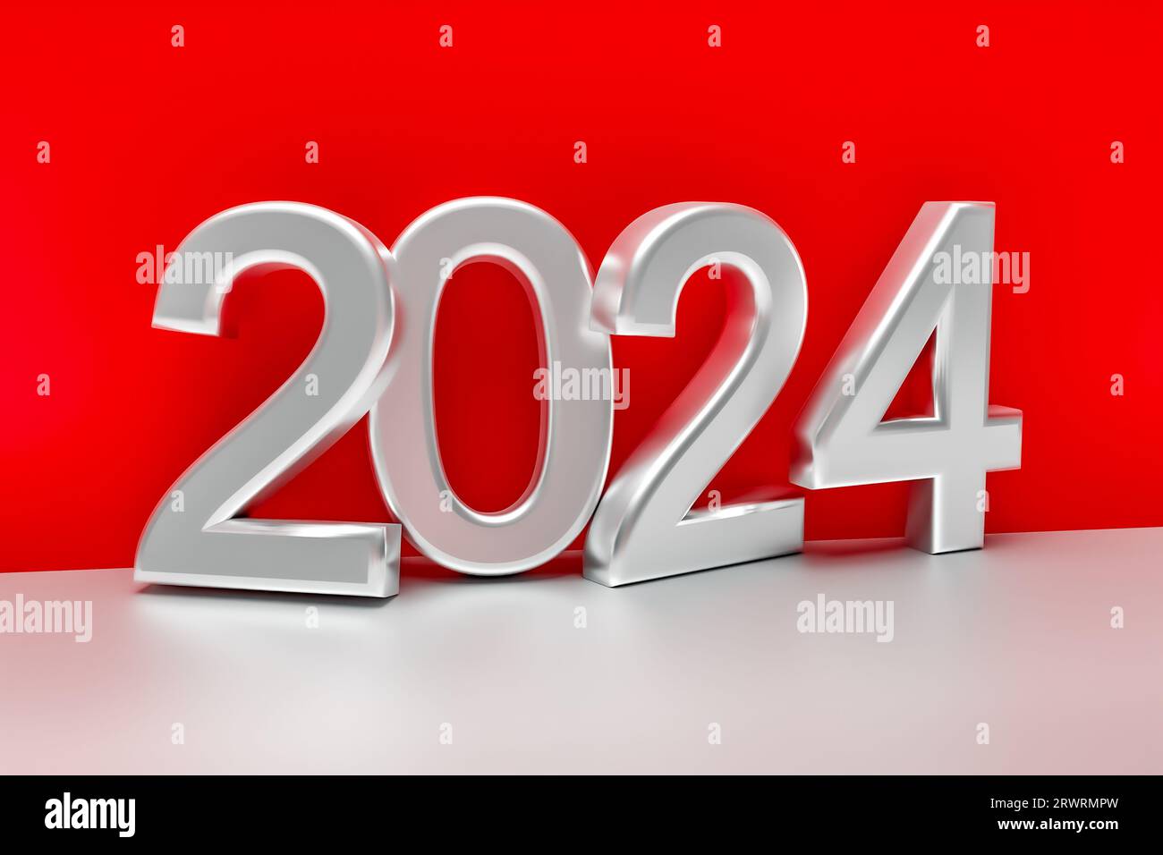Glistening number 2024 on a vibrant red background, symbolizing the ...