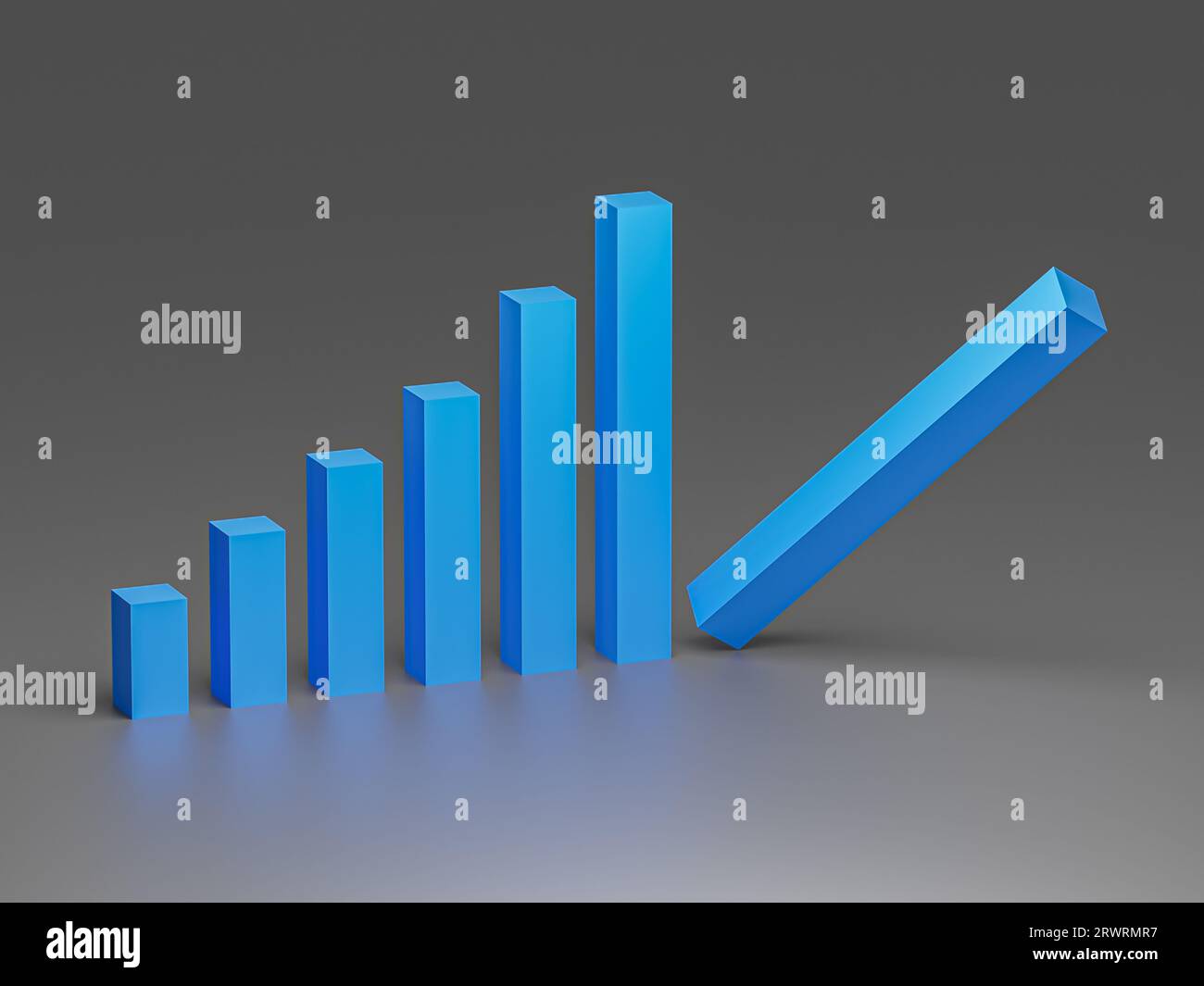 A graph with rising bars symbolizing growth, but the last one ...