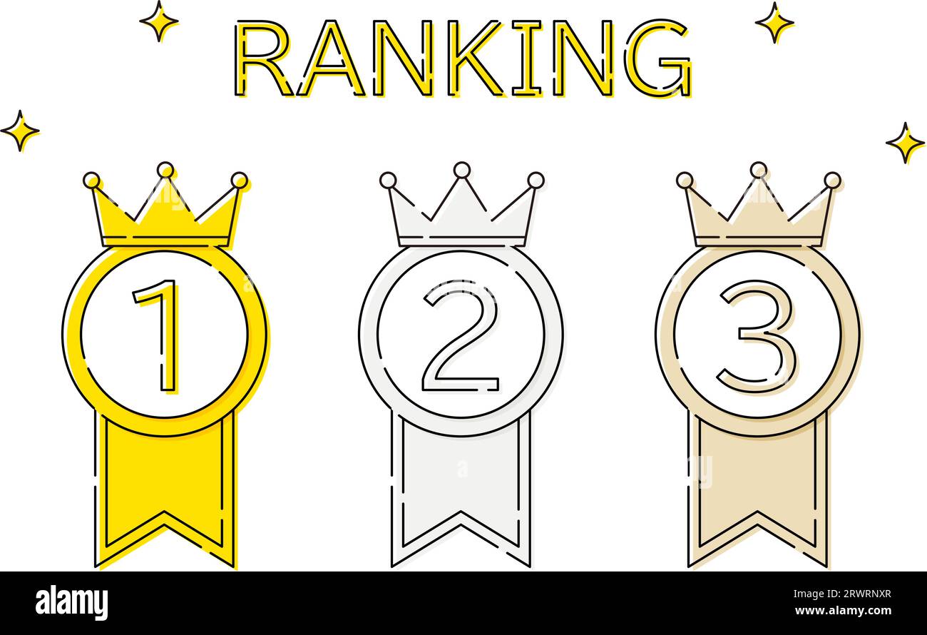 Icon set of ranking medal badges with simple crown, 1st to 3rd place ...
