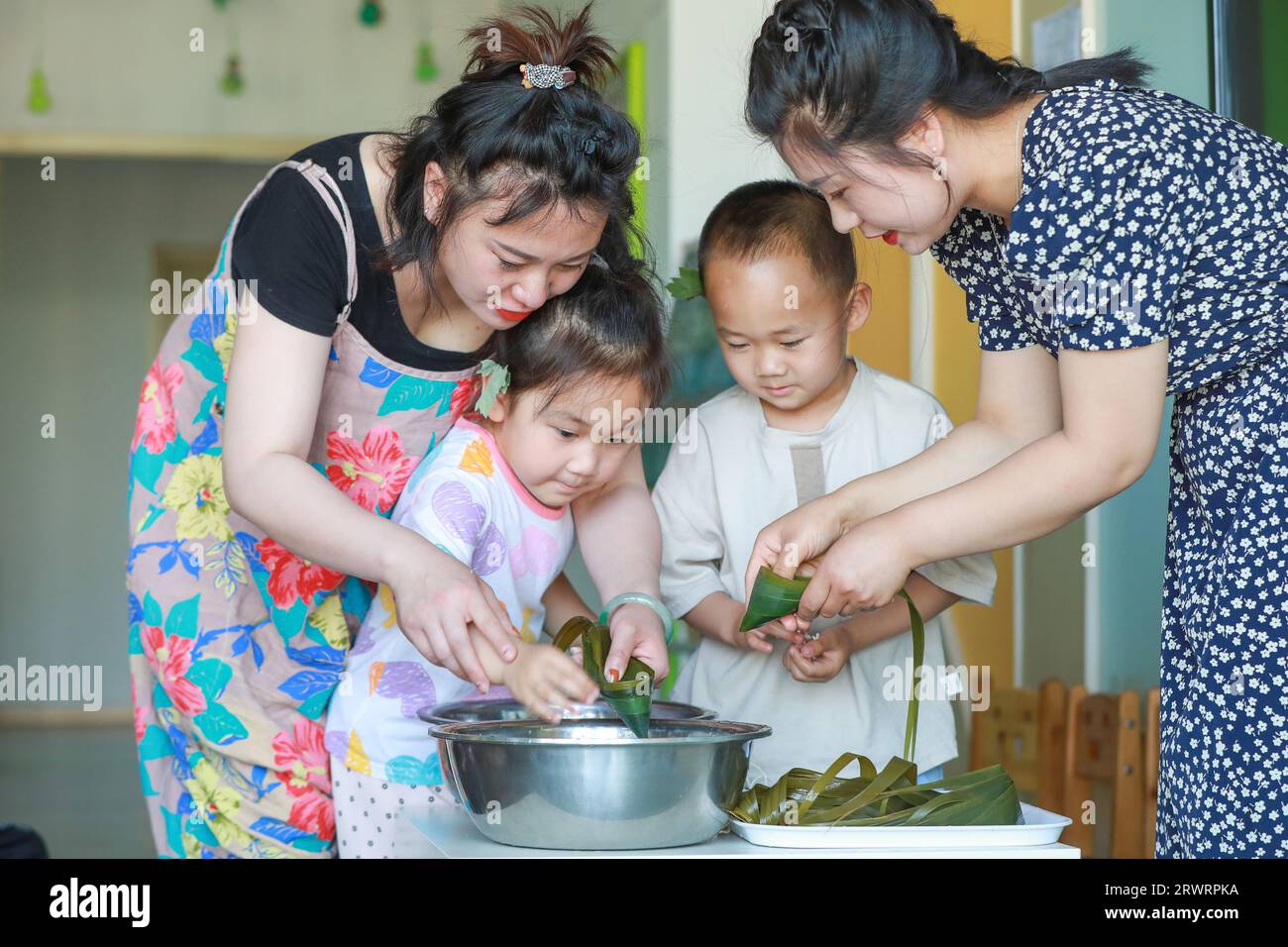 LUANNAN COUNTY, China - June 2, 2022: Kindergarten teachers teach ...