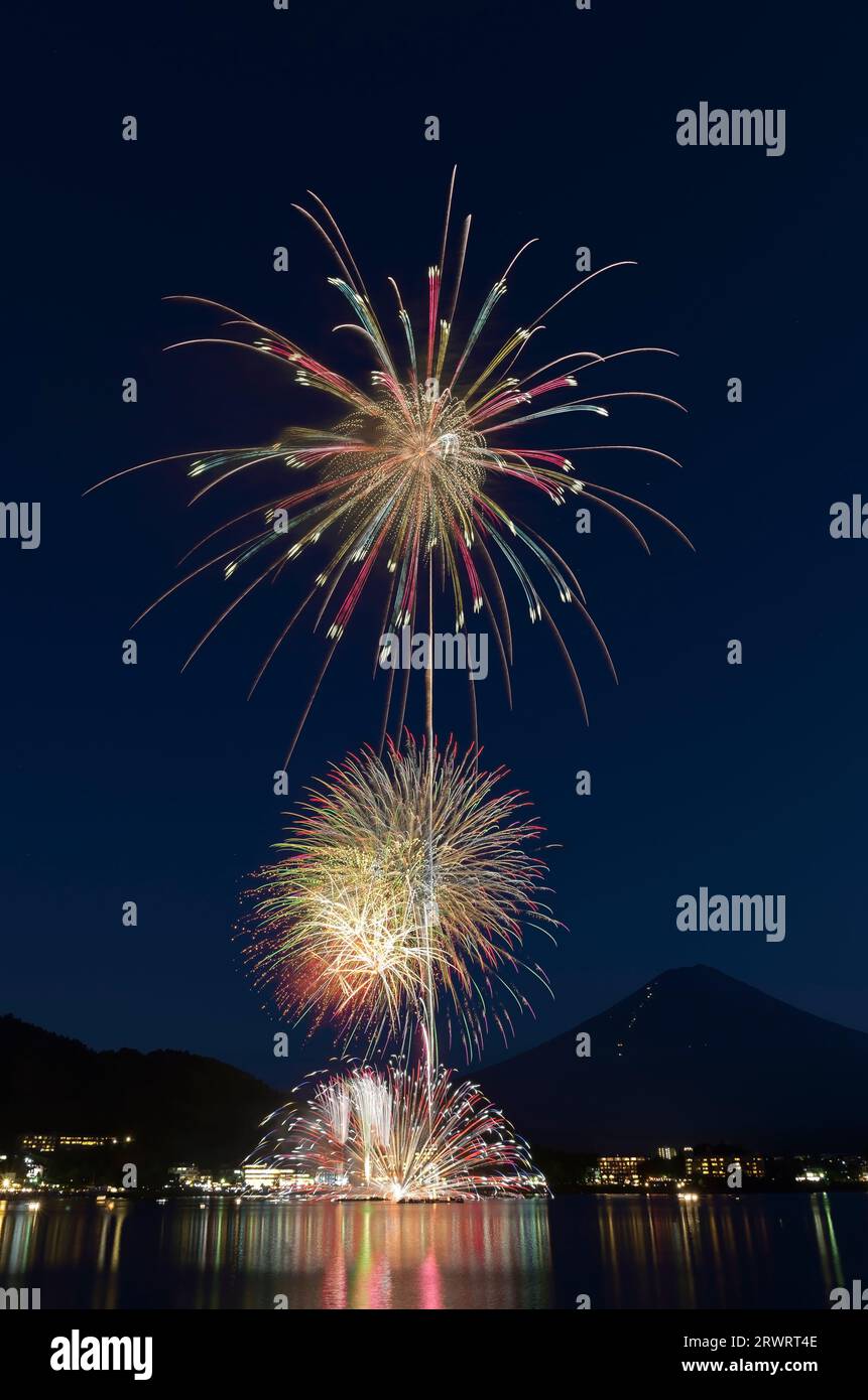 Fuji and Kawaguchiko Lake Festival Fireworks Display Stock Photo - Alamy