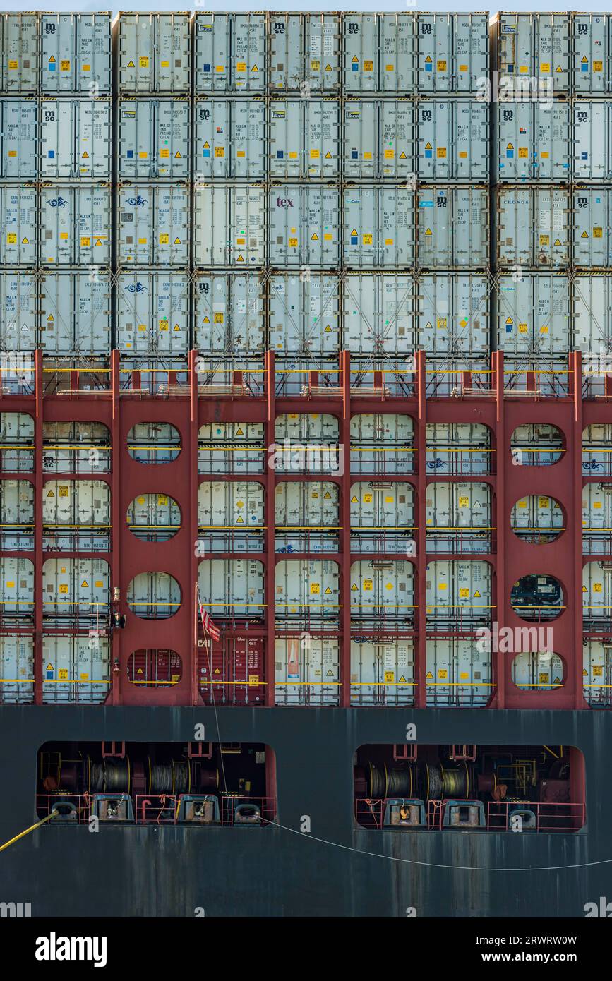 Transport freighter with shipping containers Stock Photo - Alamy