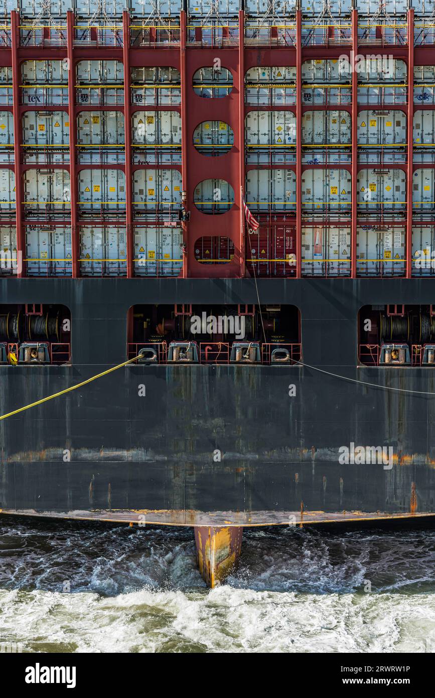 Transport freighter with shipping containers Stock Photo - Alamy