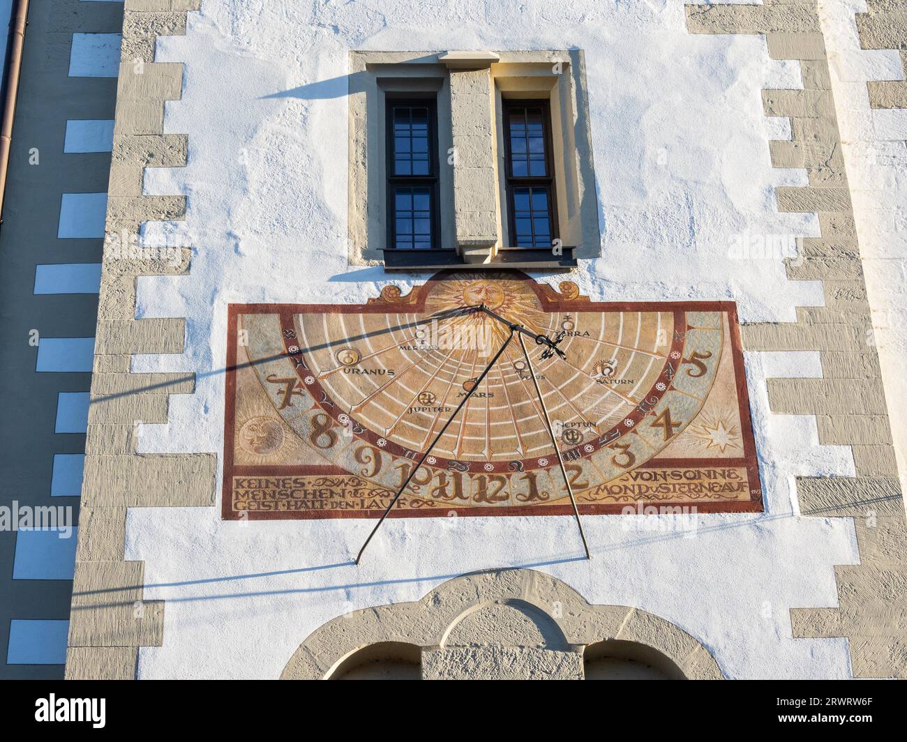 Sundial and clock at the Grafeneckart built 14th century, town hall ...