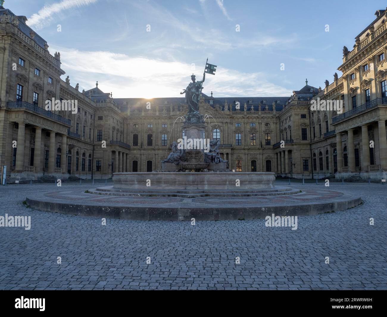 Sunrise in front of the Würzburg Residenz, the historicist ...
