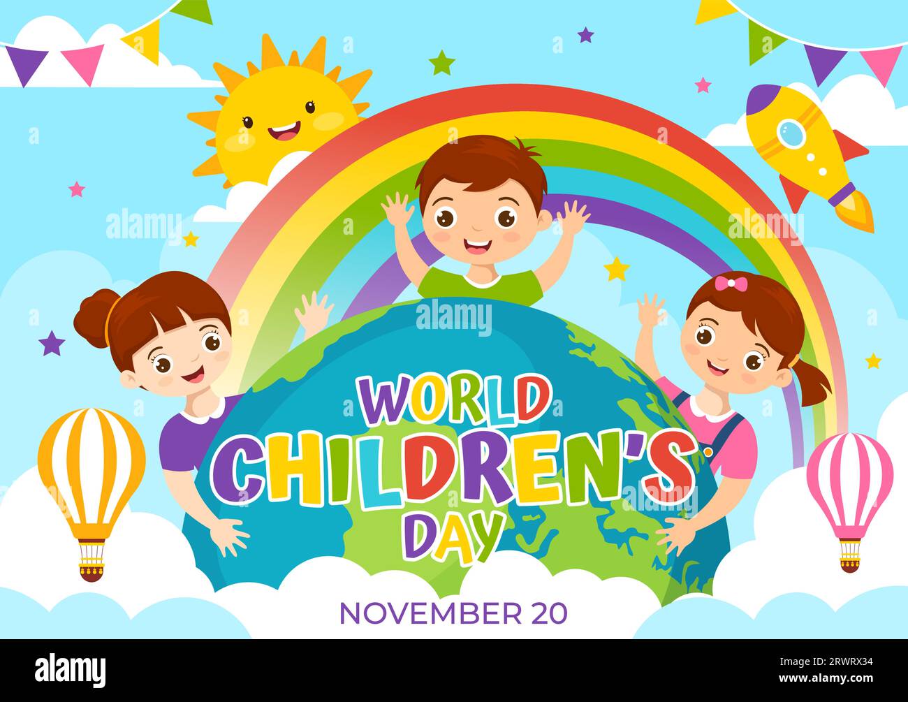World Children's Day Vector Illustration on 20 November with Kids and ...